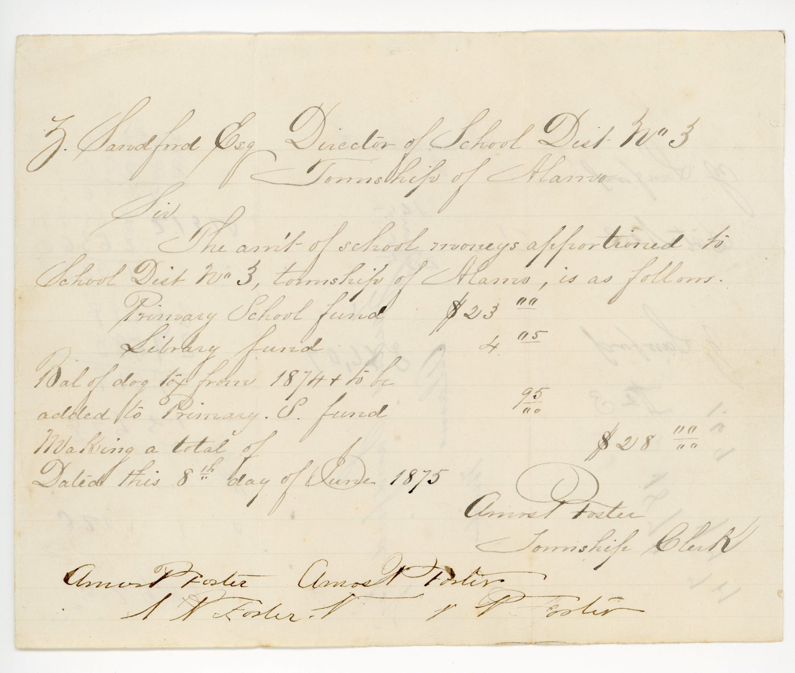 Apportionment statement, 1875 — Kalamazoo Public Library